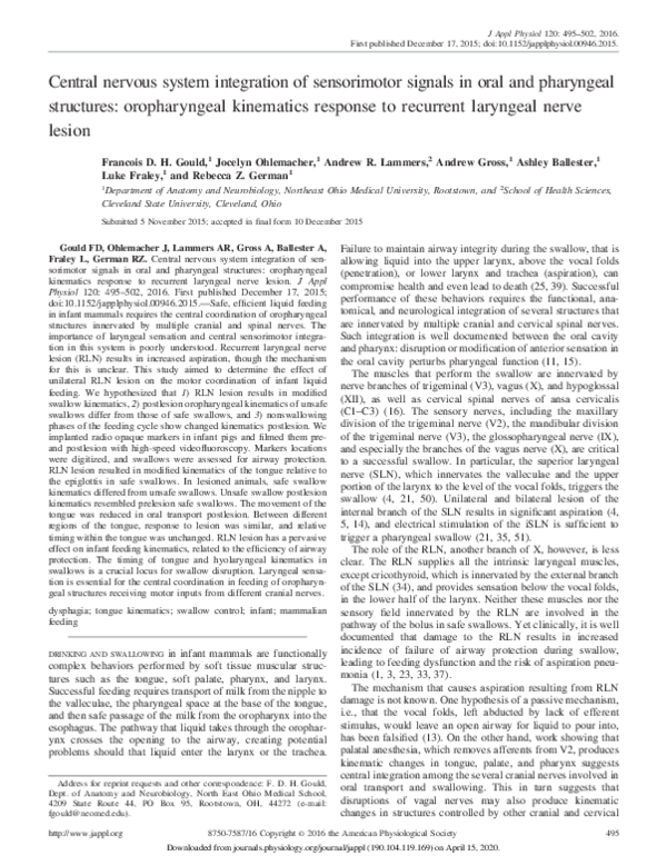 (PDF) Central nervous system integration of sensorimotor signals in ...
