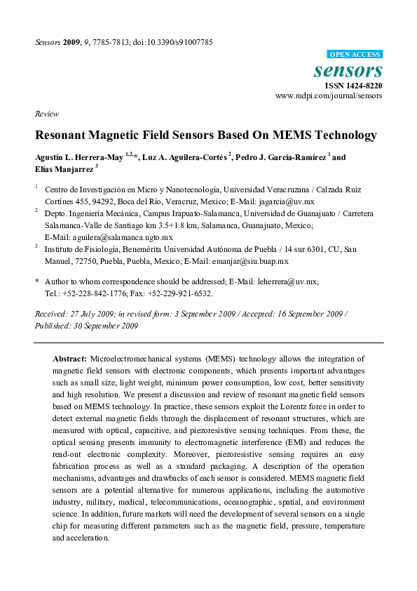 (PDF) Resonant Magnetic Field Sensors Based On MEMS Technology