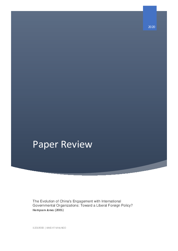 (PDF) The Evolution of China's IGO Participation Paper Review