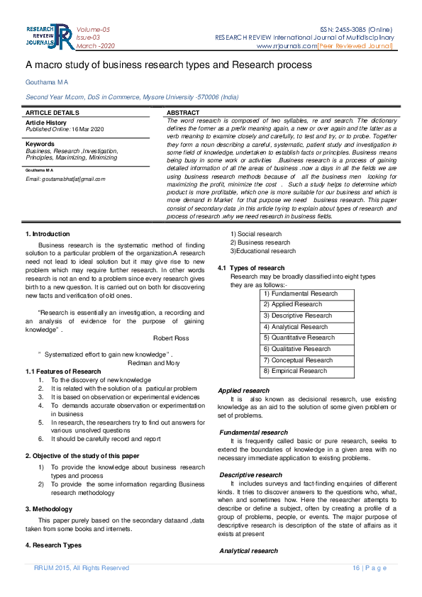 (PDF) A macro study of business research types and process