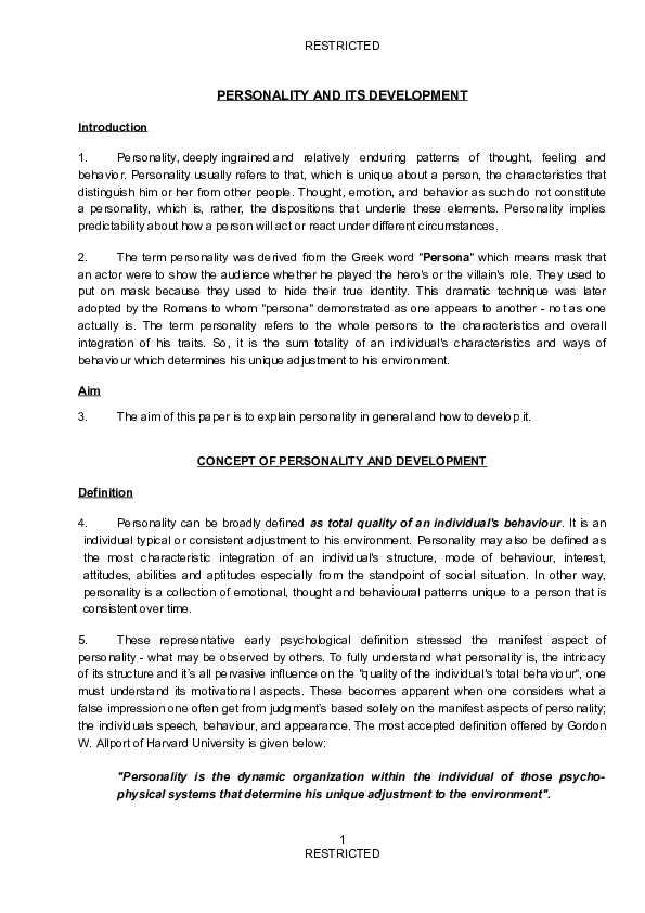 (DOC) PERSONALITY AND ITS DEVELOPMENT | N C - Academia.edu
