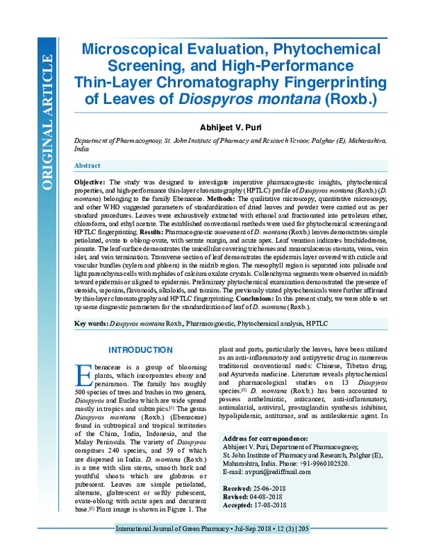 (PDF) Microscopical Evaluation, Phytochemical Screening, and High-Performance Thin-Layer ...