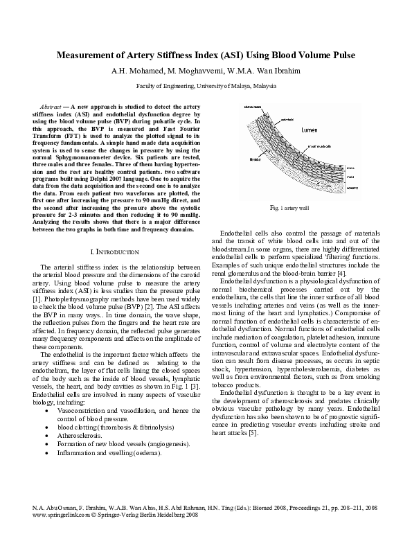 (PDF) Measurement of Artery Stiffness Index (ASI) Using Blood Volume Pulse