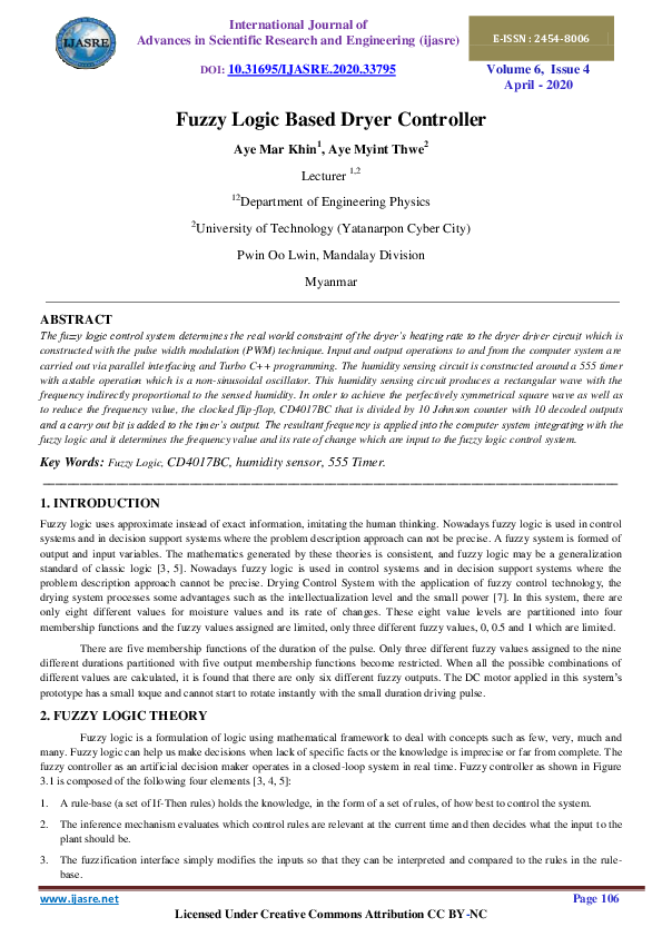 Pdf Fuzzy Logic Based Dryer Controller 4279