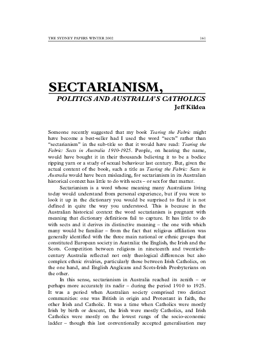 (PDF) Sectarianism, Politics and Australia's Catholics