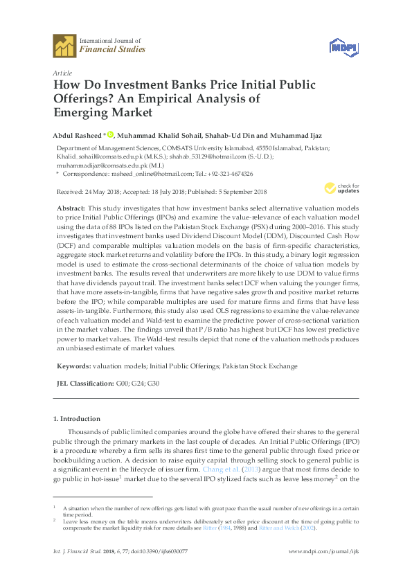 (PDF) How Do Investment Banks Price Initial Public Offerings? An ...
