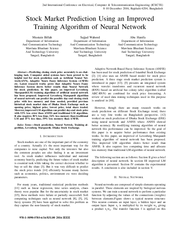Pdf Stock Market Prediction Using An Improved Training Algorithm Of Neural Network