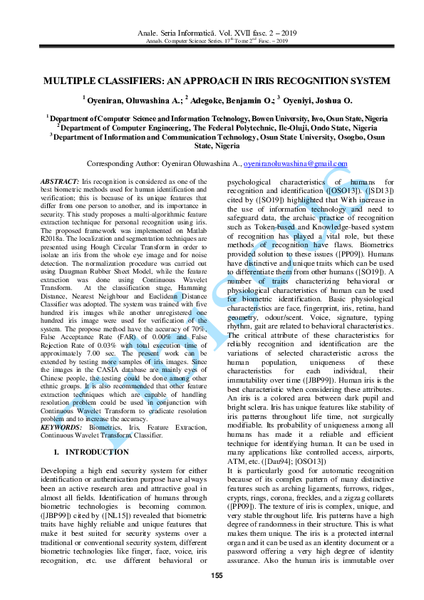 Pdf Multiple Classifiers An Approach In Iris Recognition System