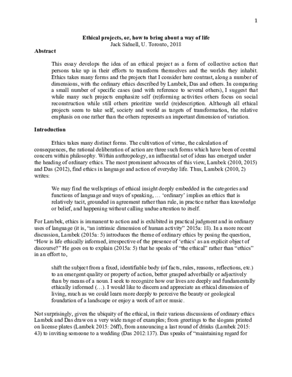 (PDF) Ethical projects, or, how to bring about a way of life