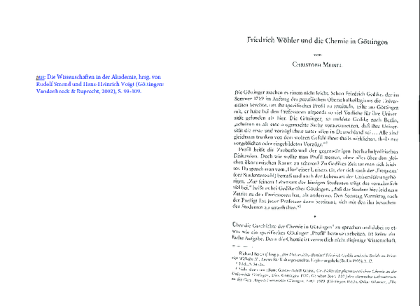 (PDF) Friedrich Wöhler und die Chemie in Göttingen, in: Die ...
