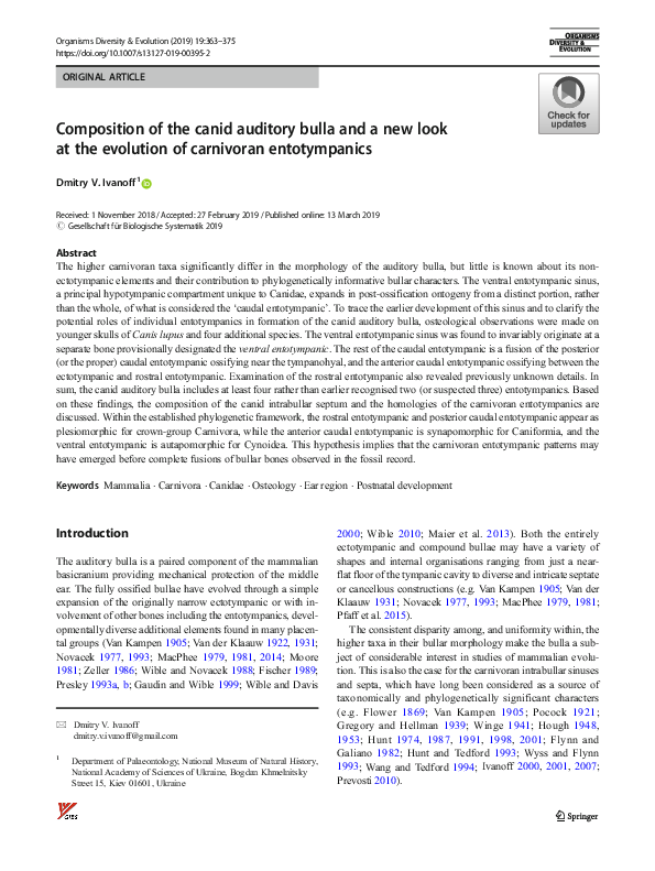 (PDF) Composition of the canid auditory bulla and a new look at the ...