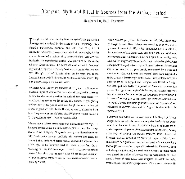 (PDF) Dionysus: Myth and Ritual in Sources from the Archaic Period (Eng ...