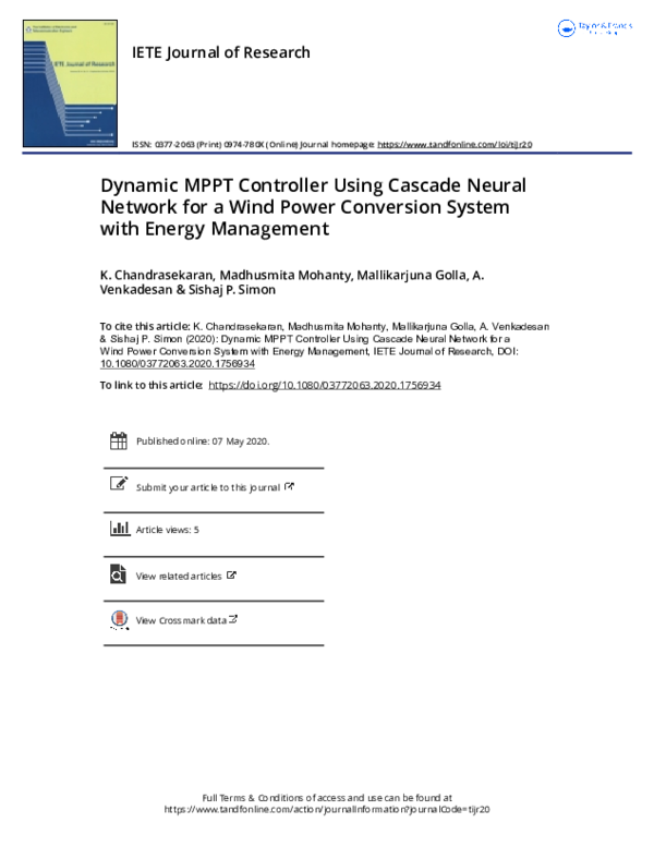 Pdf Dynamic Mppt Controller Using Cascade Neural Network For A Wind