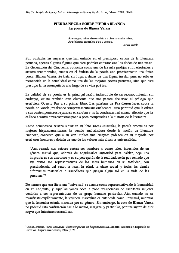 (PDF) PIEDRA NEGRA SOBRE PIEDRA BLANCA La poesía de Blanca Varela