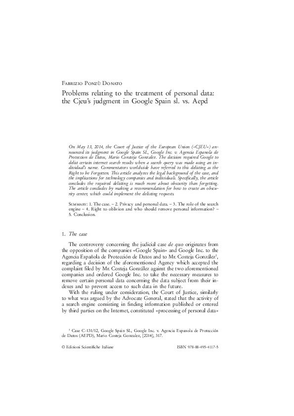 (PDF) Problems relating to the treatment of personal data: the Cjeu’s ...