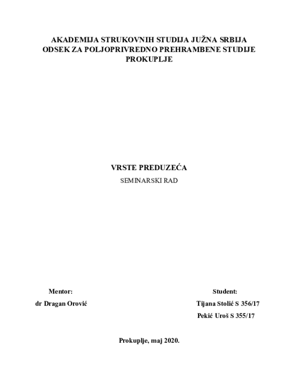 (DOC) SEMINARSKI VRSTE PREDUZECA