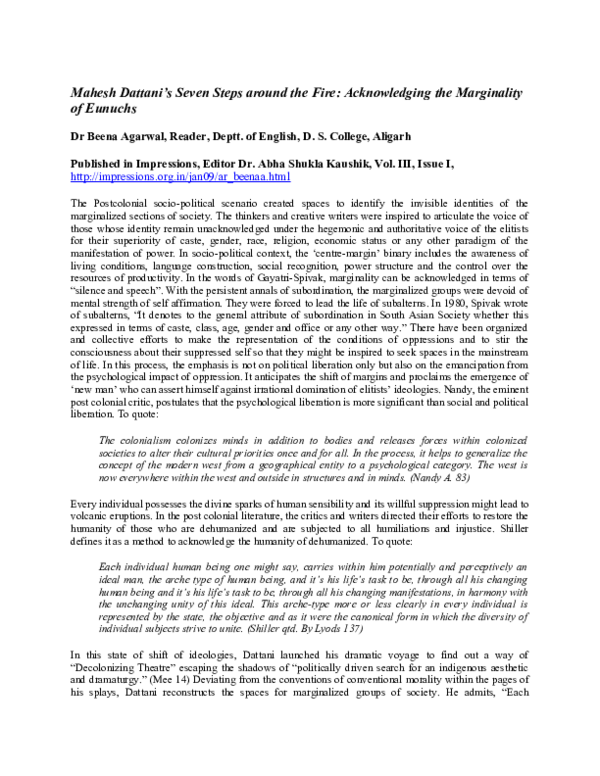 (DOC) Mahesh Dattani’s Seven Steps around the Fire - Acknowledging the ...