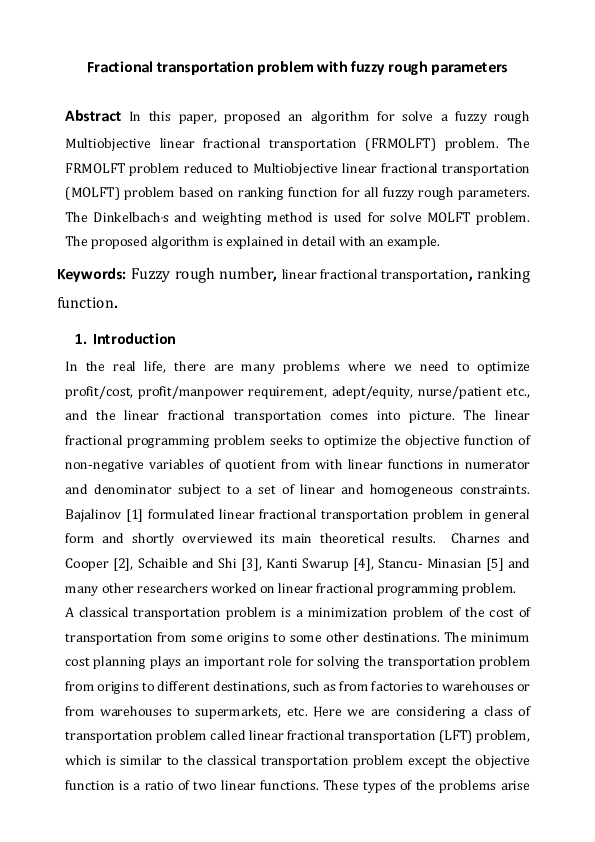 Pdf Fractional Transportation Problem With Fuzzy Rough Parameters