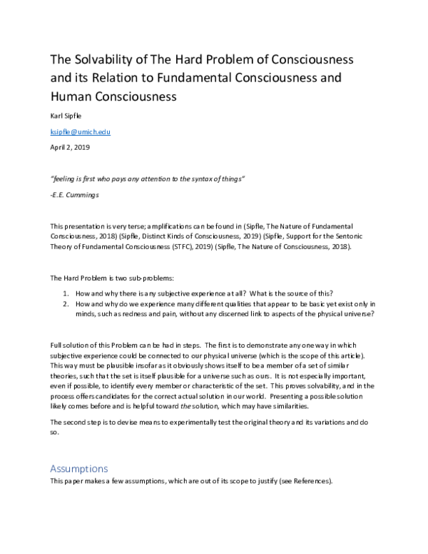 (PDF) The Solvability of The Hard Problem of Consciousness and its ...
