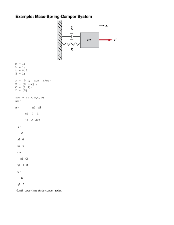 Pdf Example Mass Spring Damper System
