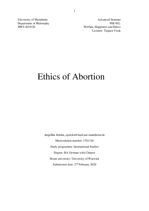 (PDF) Ethics of Abortion