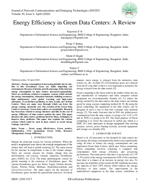 (PDF) Energy Efficiency in Green Data Centers: A Review