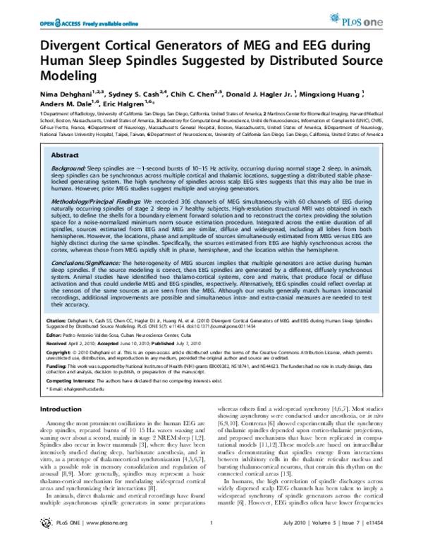 (PDF) Divergent cortical generators of MEG and EEG during human sleep spindles suggested by ...