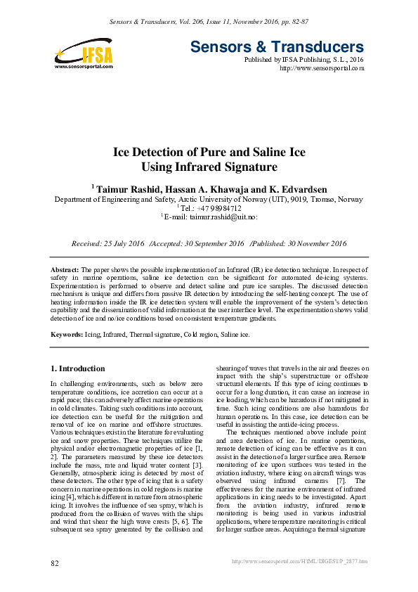 (PDF) Sensors & Transducers Ice Detection of Pure and Saline Ice Using ...