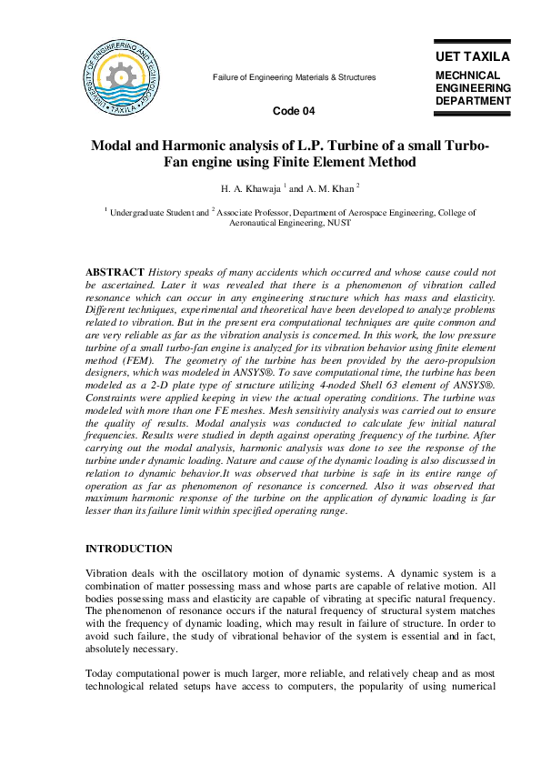 (PDF) Modal and Harmonic analysis of L.P. Turbine of a small Turbo- Fan engine using Finite ...