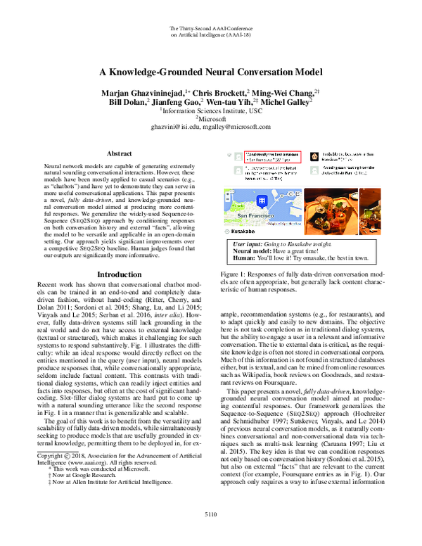 (PDF) A Knowledge-Grounded Neural Conversation Model