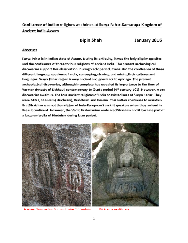 (PDF) The confluence of Indian religions at shrines at Surya Pahar ...