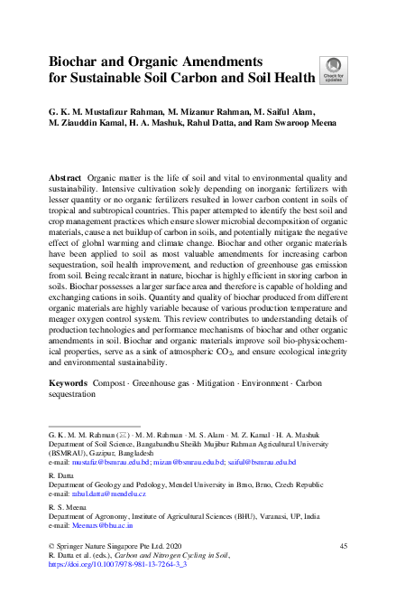 (PDF) Biochar and Organic Amendments for Sustainable Soil Carbon and Soil Health