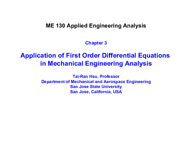 (PDF) Application of First Order Differential Equations in Mechanical ...