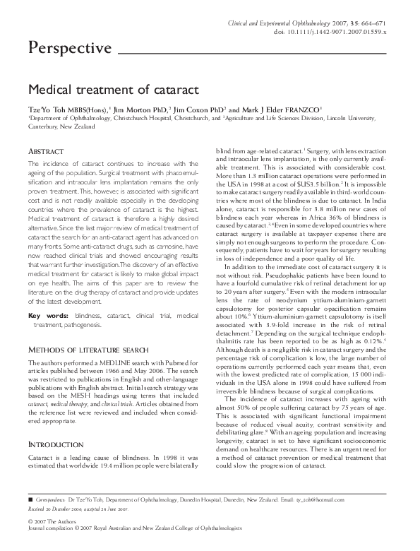(PDF) Perspective Medical treatment of cataract