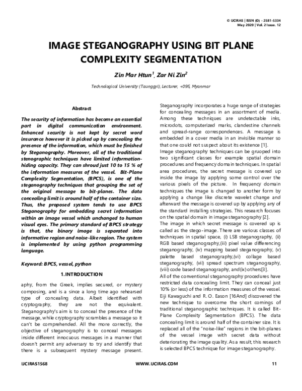 (PDF) IMAGE STEGANOGRAPHY USING BIT PLANE COMPLEXITY SEGMENTATION
