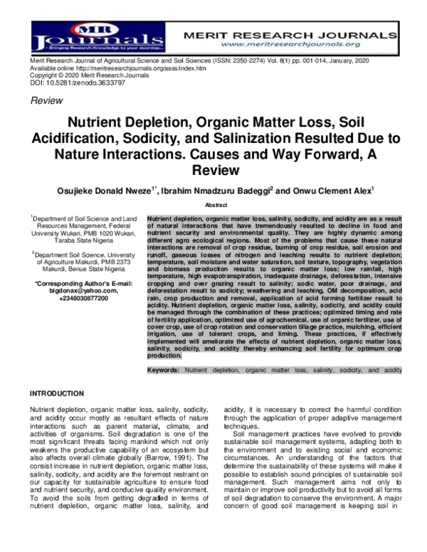 (PDF) Nutrient Depletion, Organic Matter Loss, Soil Acidification ...