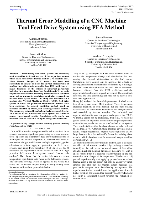 (PDF) IJERT-Thermal Error Modelling of a CNC Machine Tool Feed Drive System using FEA Method