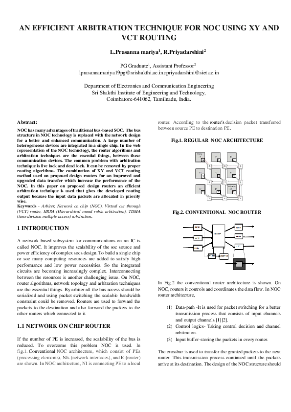 (PDF) AN EFFICIENT ARBITRATION TECHNIQUE FOR NOC USING XY AND VCT ROUTING