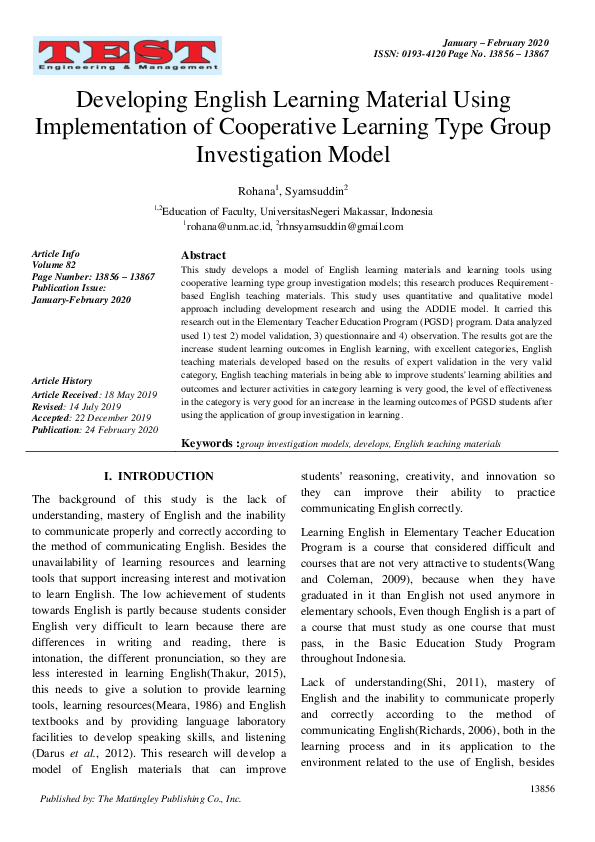 (PDF) Developing English Learning Material Using Implementation of Cooperative Learning Type ...