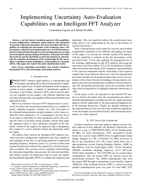 (PDF) Implementing Uncertainty Auto-Evaluation Capabilities on an Intelligent FFT Analyzer