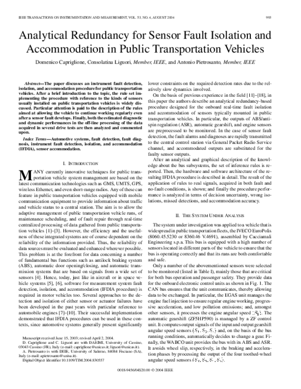 (PDF) Analytical Redundancy for Sensor Fault Isolation and Accommodation in Public ...