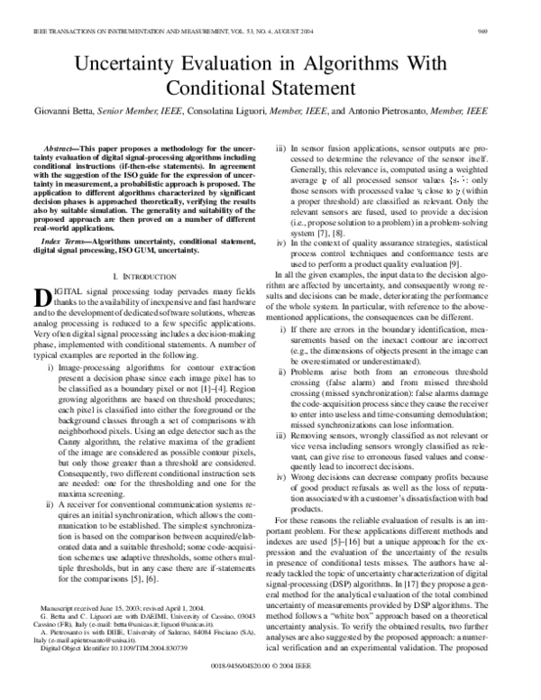 (PDF) Uncertainty evaluation in algorithms with conditional statement | Consolatina LIGUORI ...