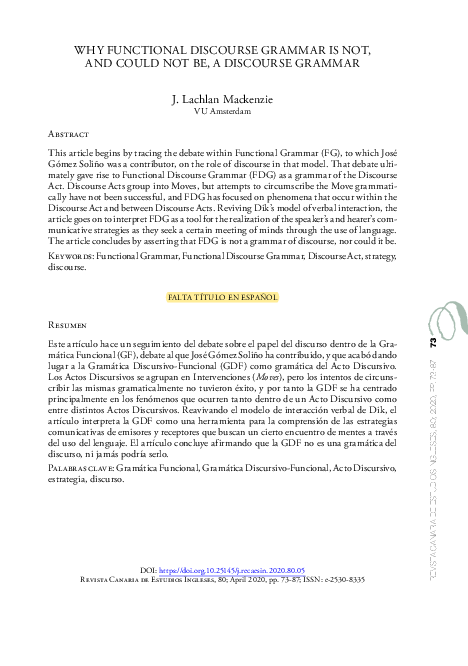 (PDF) Why Functional Discourse Grammar is not, and could not be, a ...