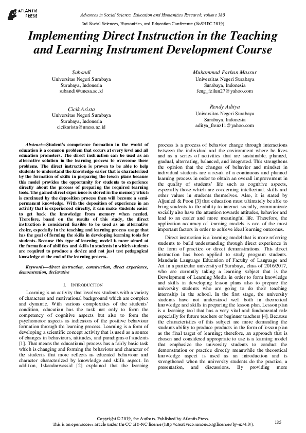 (PDF) Implementing Direct Instruction in the Teaching and Learning ...