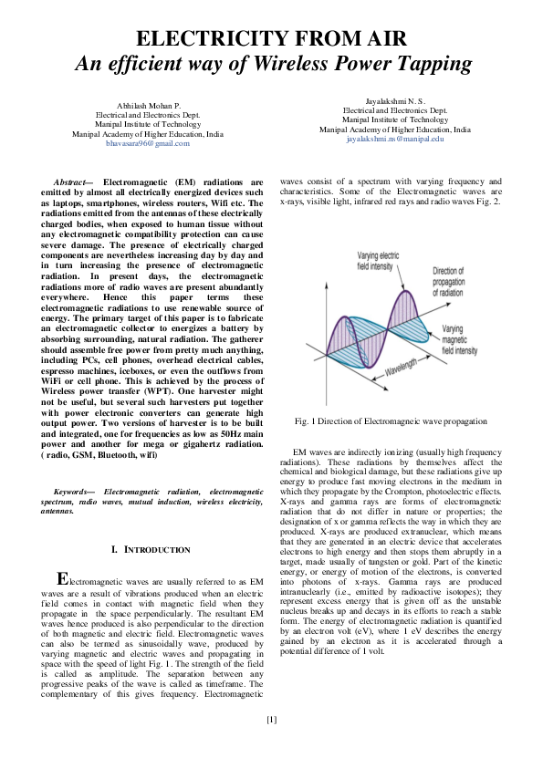(PDF) ELECTRICITY FROM AIR An efficient way of Wireless Power Tapping