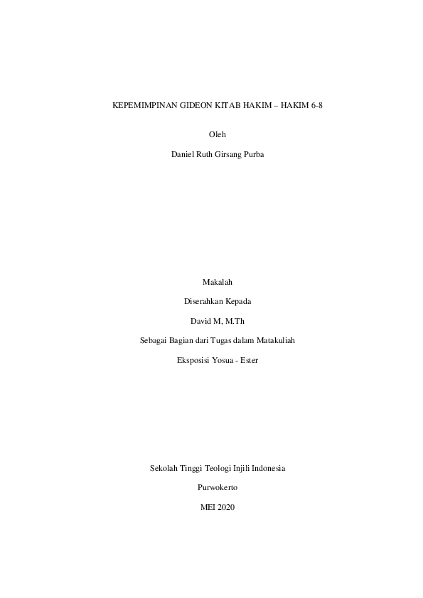 (PDF) KEPEMIMPINAN GIDEON KITAB HAKIM -HAKIM 6-8 Oleh