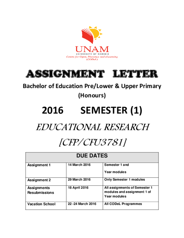 (PDF) ASSIGNMENT LETTER | Mathews T Kaulinge and Emilia Hasheela ...
