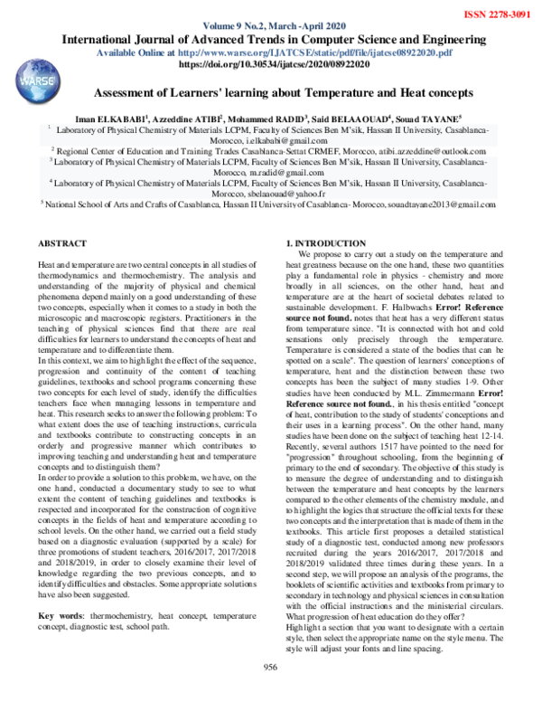 (PDF) Assessment of Learners' learning about Temperature and Heat concepts