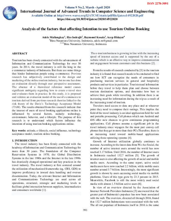 Pdf Analysis Of The Factors That Affecting Intention To Use Tourism