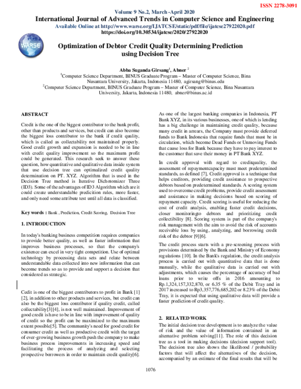 (PDF) Optimization of Debtor Credit Quality Determining Prediction ...